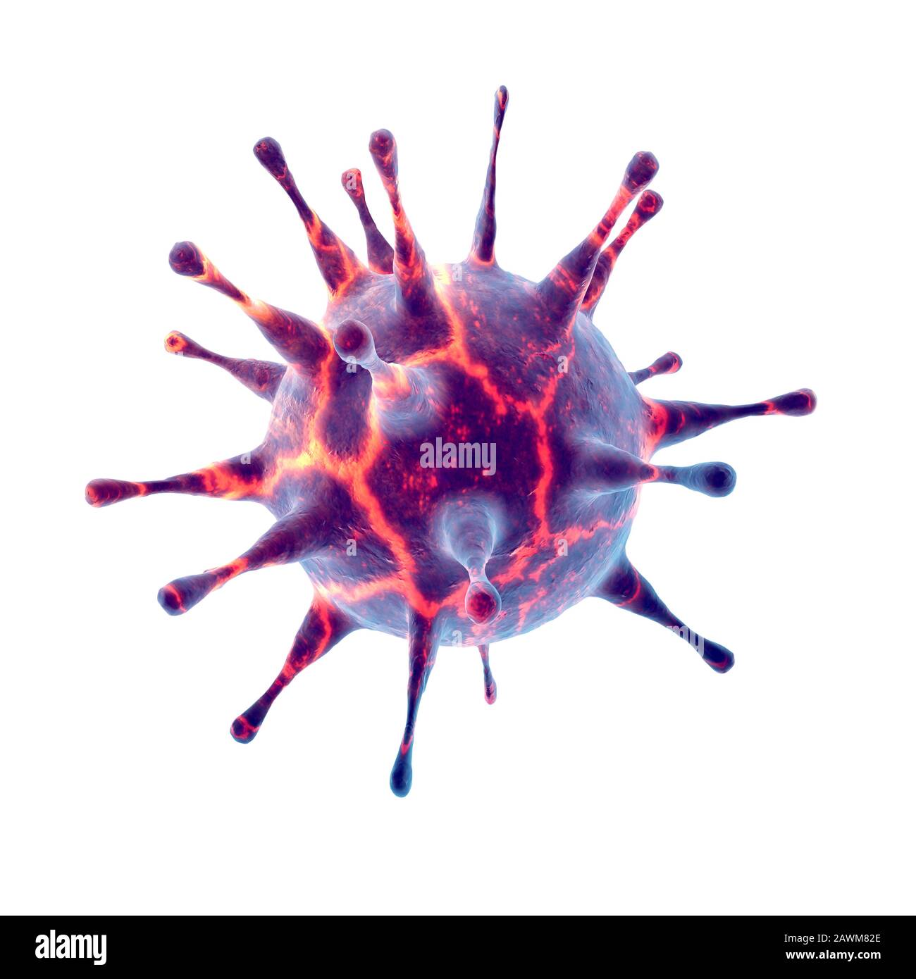 Microscopic view of influenza virus cells. 3D medical illustration ...