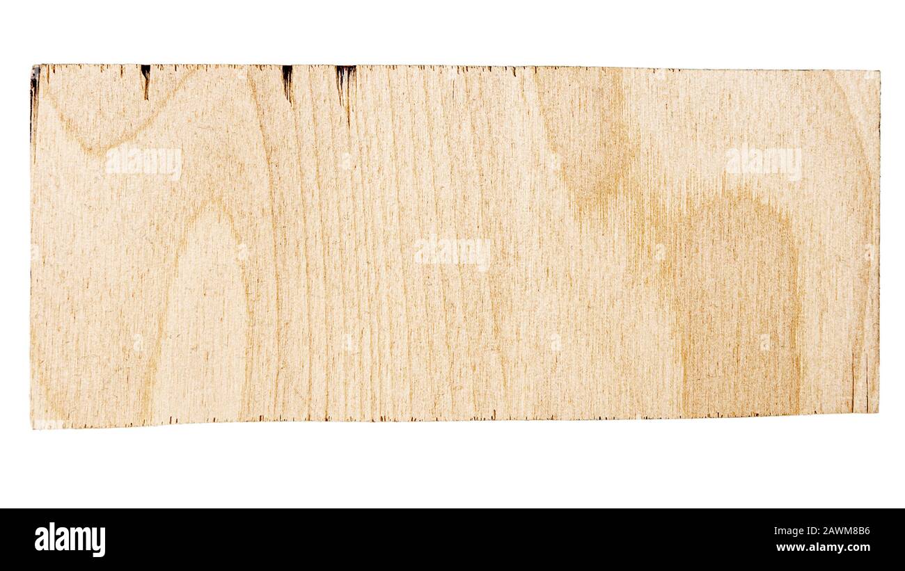 Rectangular piece of birch plywood with a natural texture. Isolated on ...
