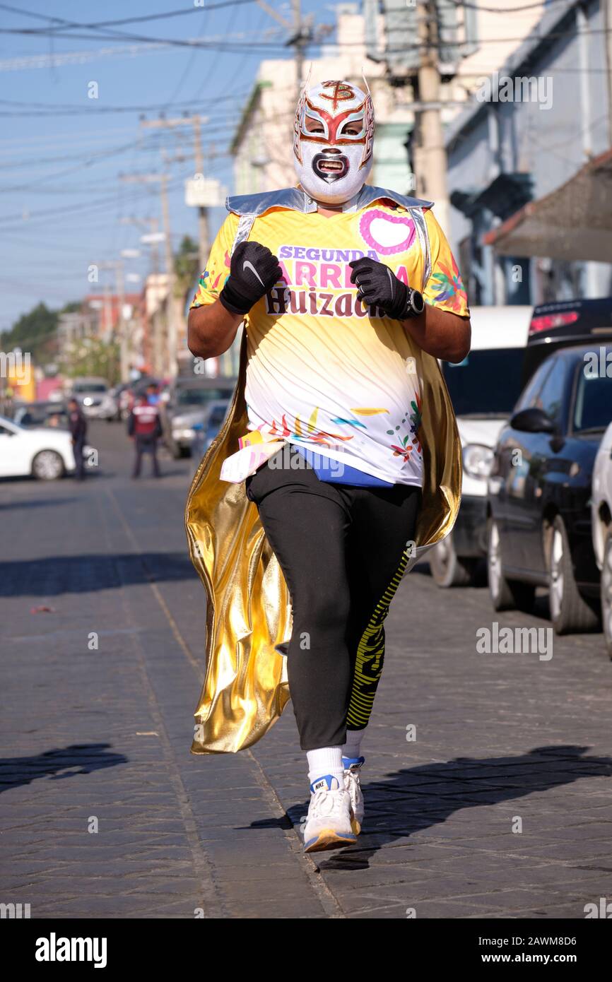 Oaxaca de Juarez, Mexico. February 9th, 2020. A man dressed in a Lucha ...