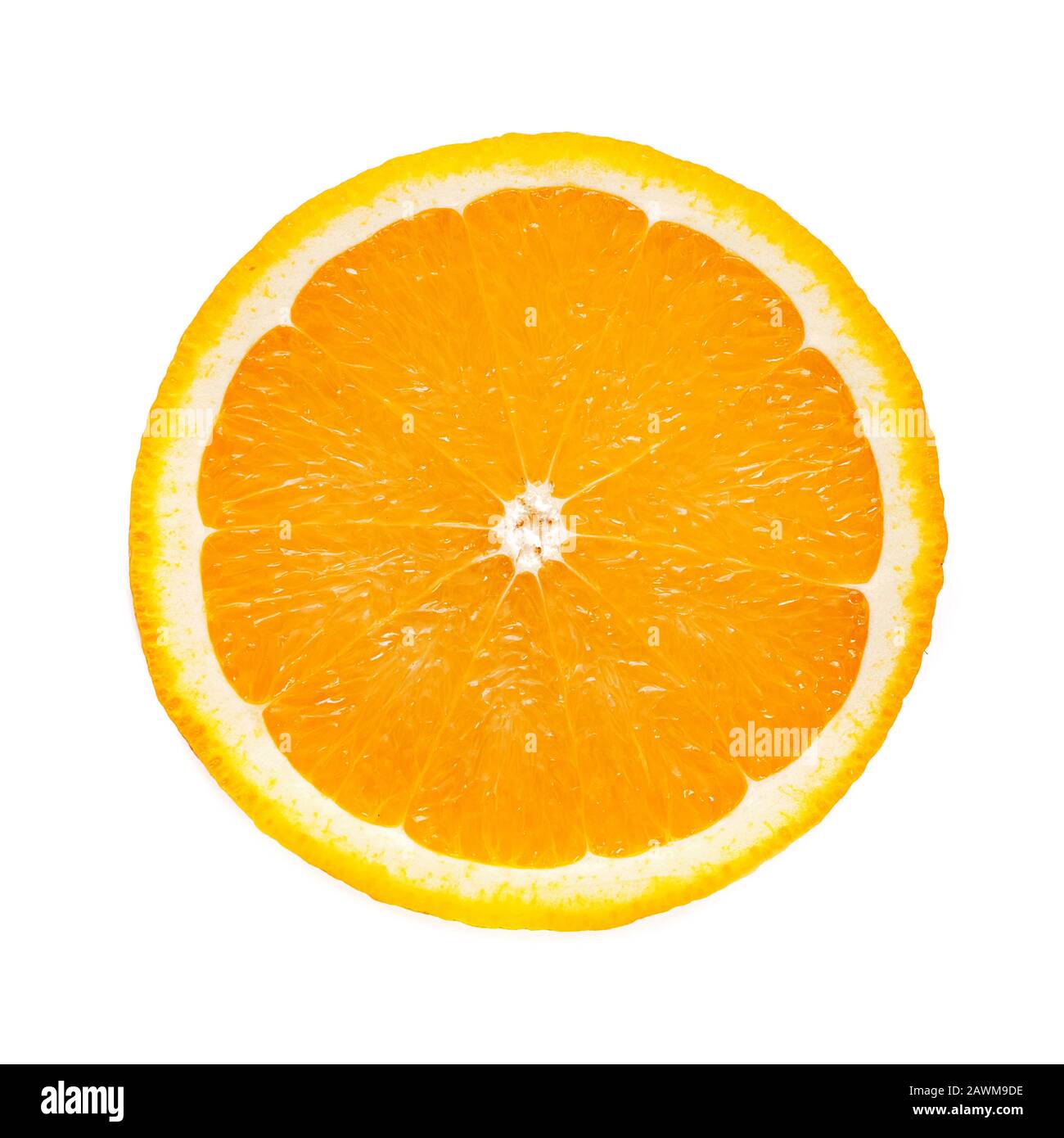 Perfect round slice of fresh orange fruit isolated on white background ...