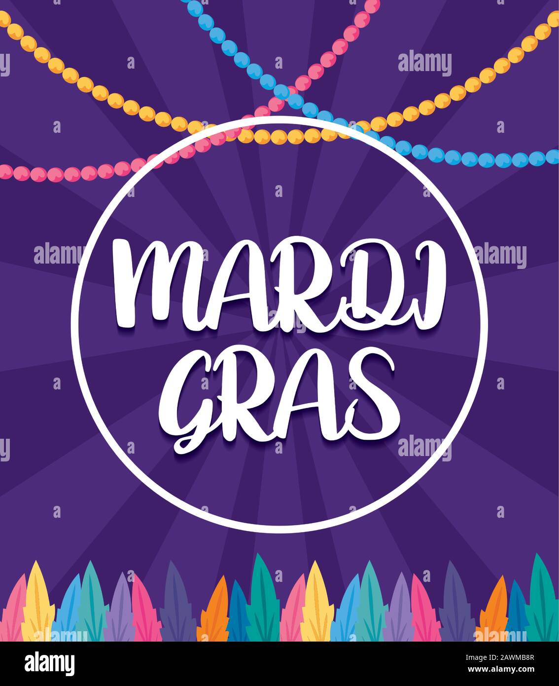 Mardi gras necklaces and feathes design, Party carnival decoration ...