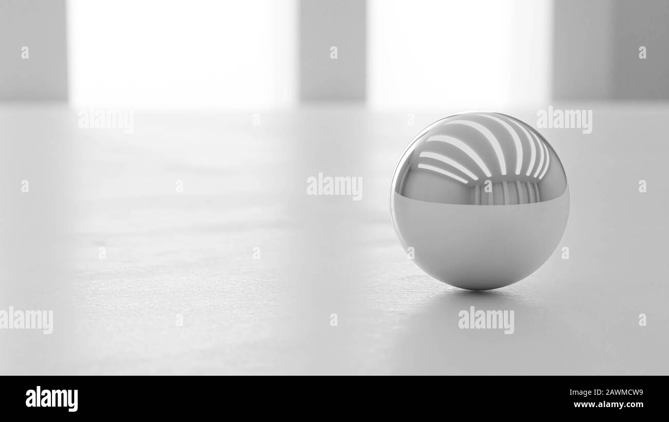 metal ball abstract sphere mirror reflection in bright industrial ...