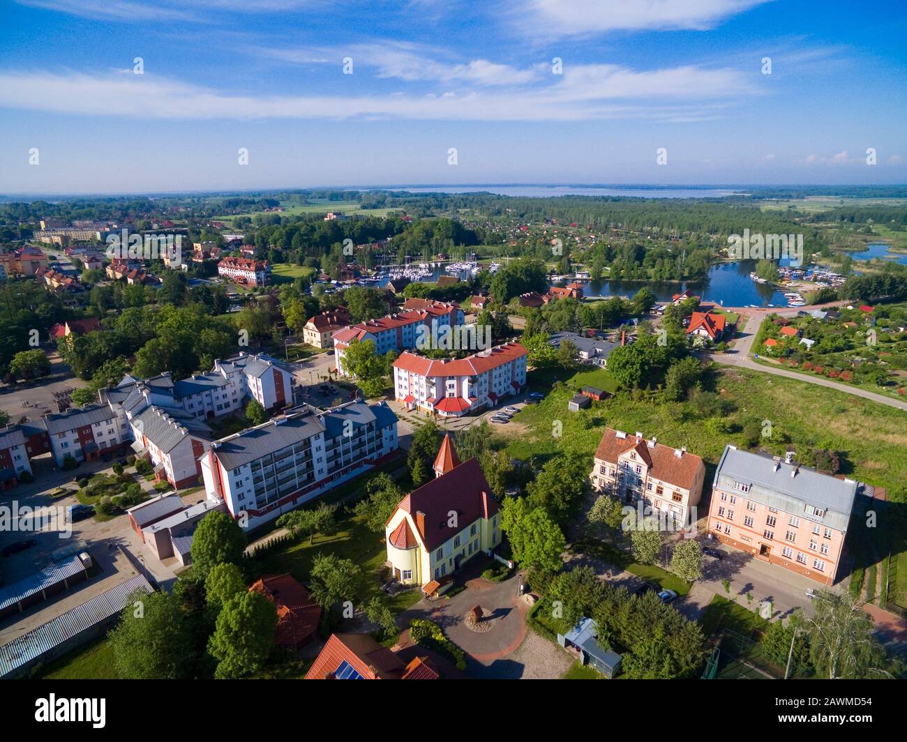 Aerial view of Wegorzewo town, Poland (former Angerburg, East Prussia ...