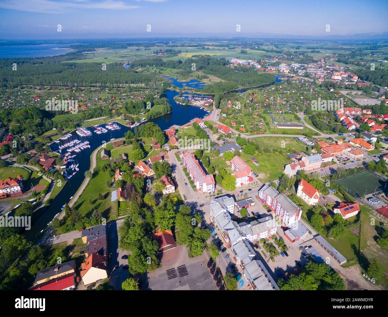 Aerial view of Wegorzewo town, Poland (former Angerburg, East Prussia ...