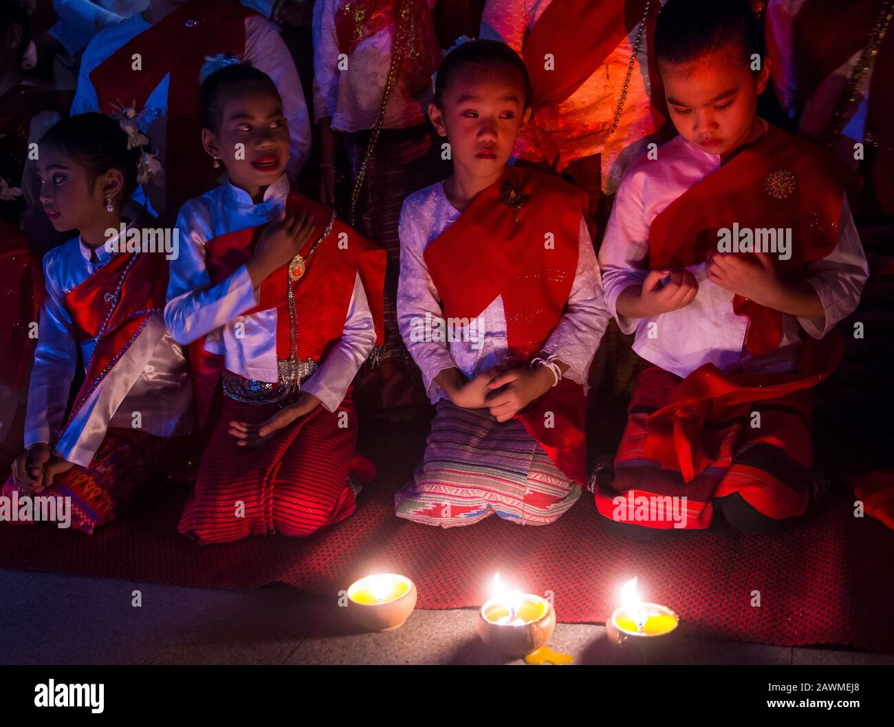 Thai children participates in Yee Peng festival in Chiang Mai ...