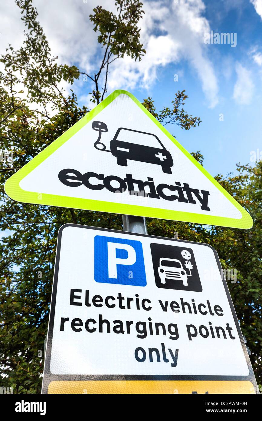 Electric charging point for cars in motorway service area Stock Photo ...