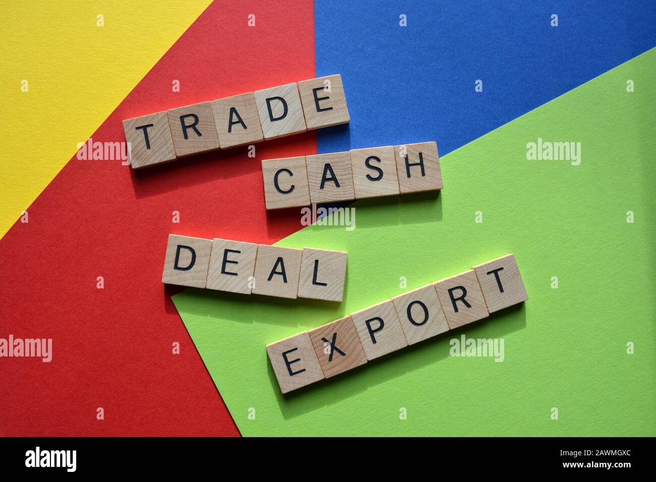 Trade, Cash, deal, Export, words in 3d wood alphabet letter on a ...