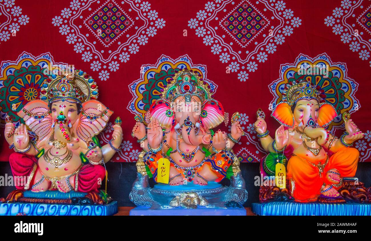 Decoreted Ganesh idol during Ganesh Chaturthi festival in Mumbai India ...