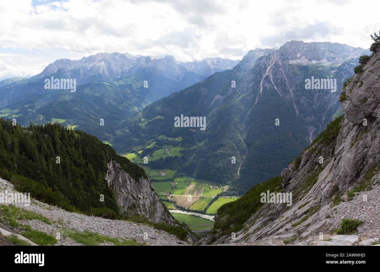 Aerial view valley in alps hi-res stock photography and images - Alamy