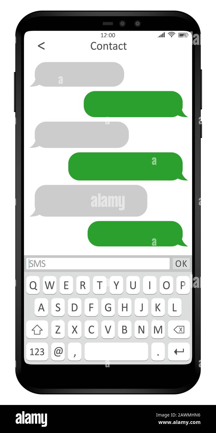 Mobile phone mockup sms application vector template, screen with ...
