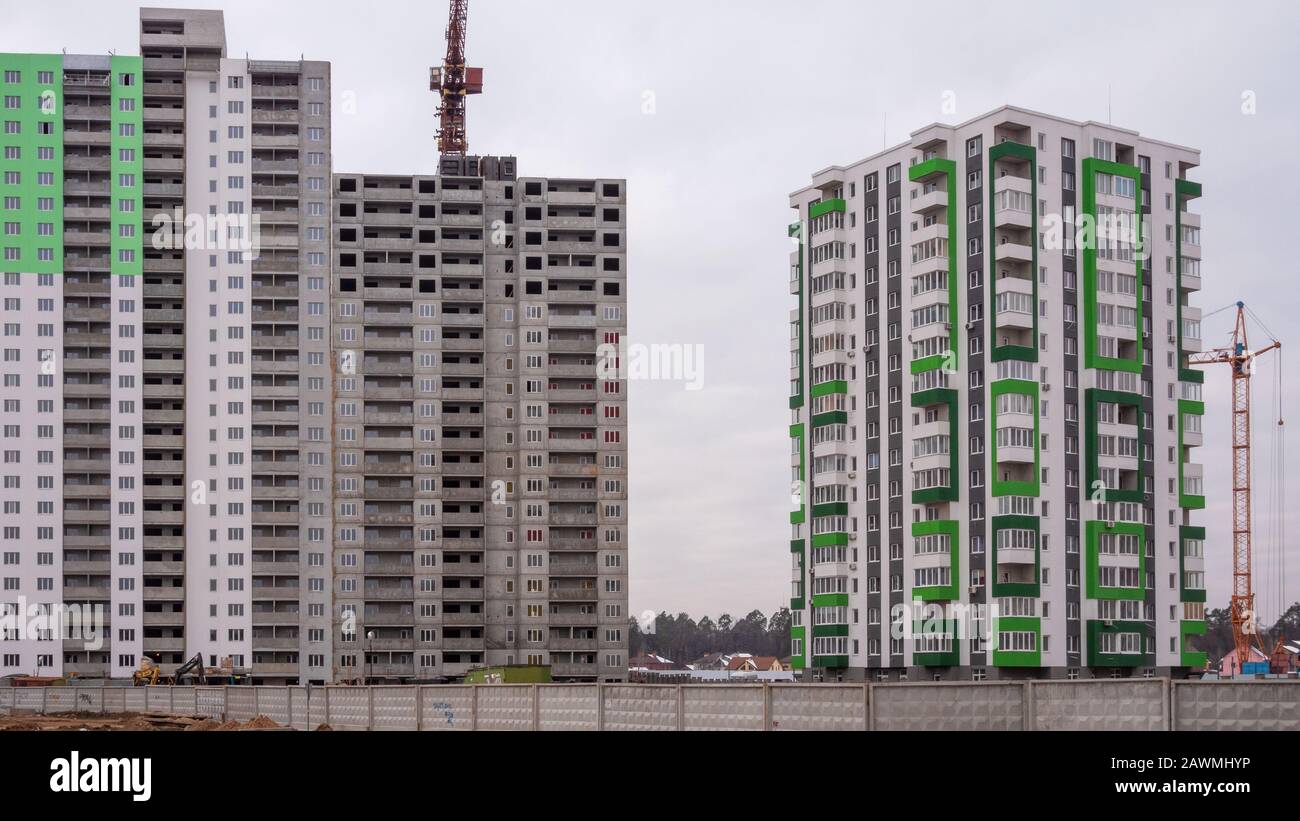 Construction new multistorey residential building in apartment complex ...