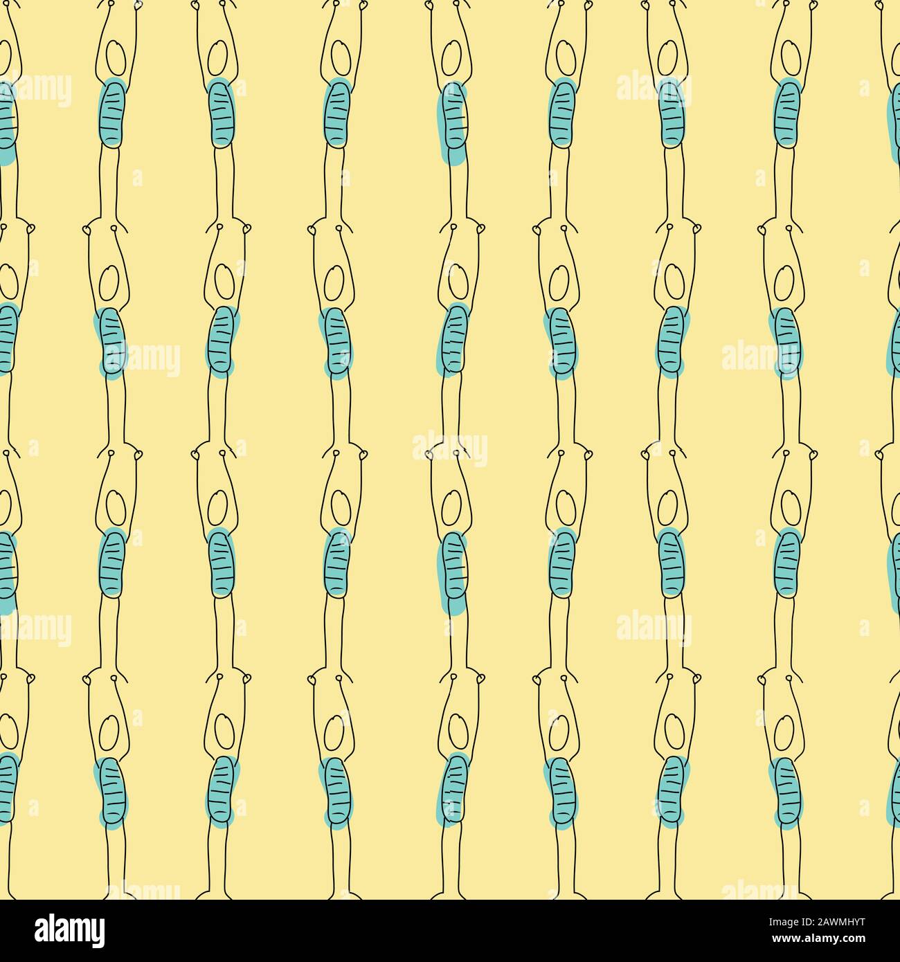 Stick People many stripes, blue on yellow background people stacked to ...