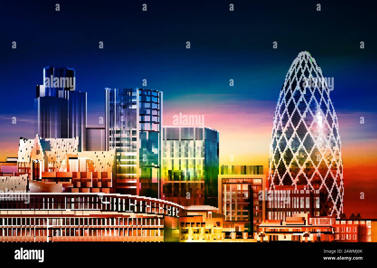 abstract spring background with green blue sunset and panorama of ...