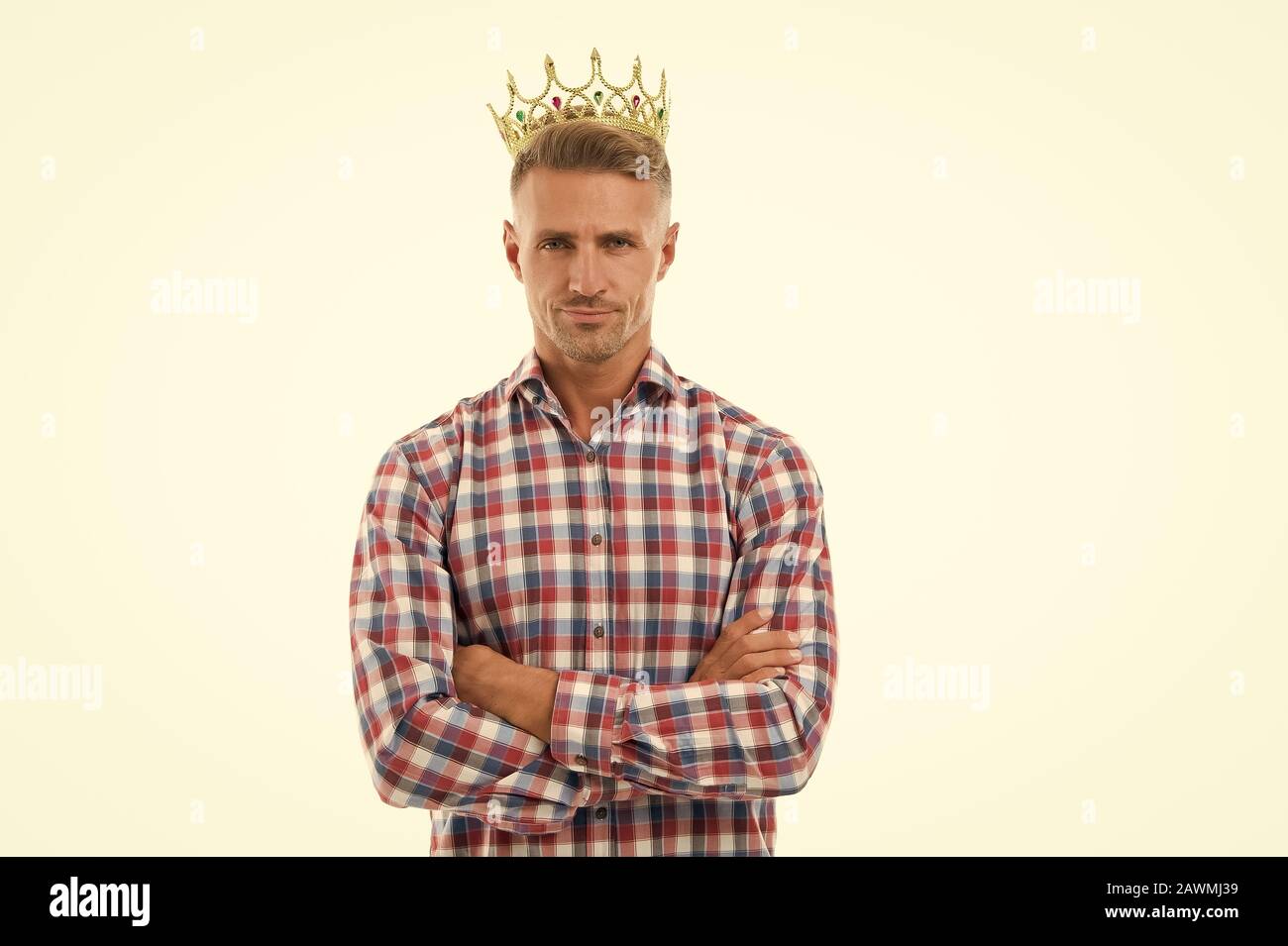 This is success. Confident champion. Crowned champion with crown ...