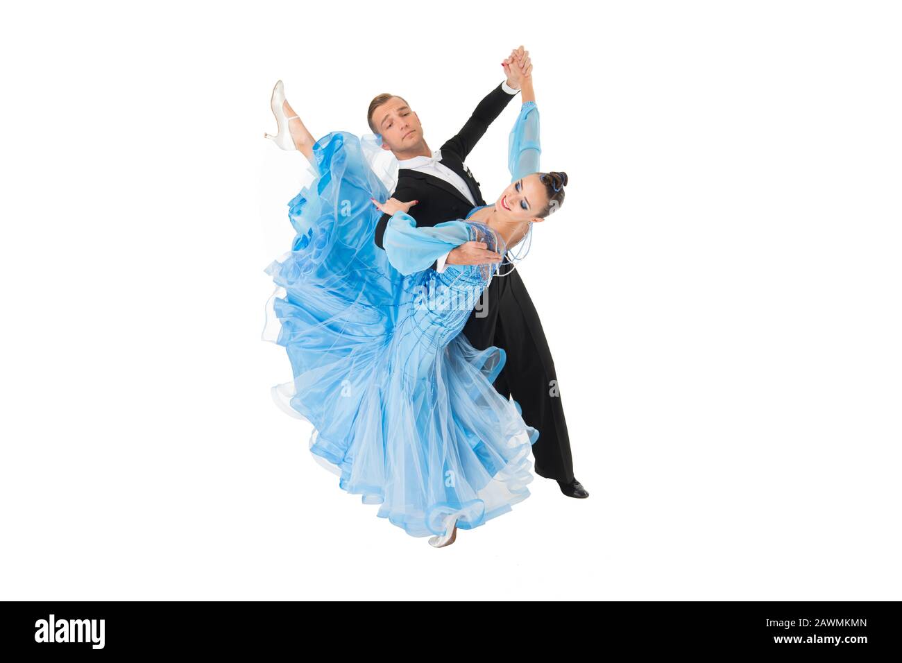 dance ballroom couple in red dress dance pose isolated on black ...