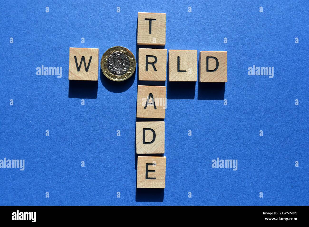 World, Trade, words in 3d wooden alphabet letters in crossword form and ...