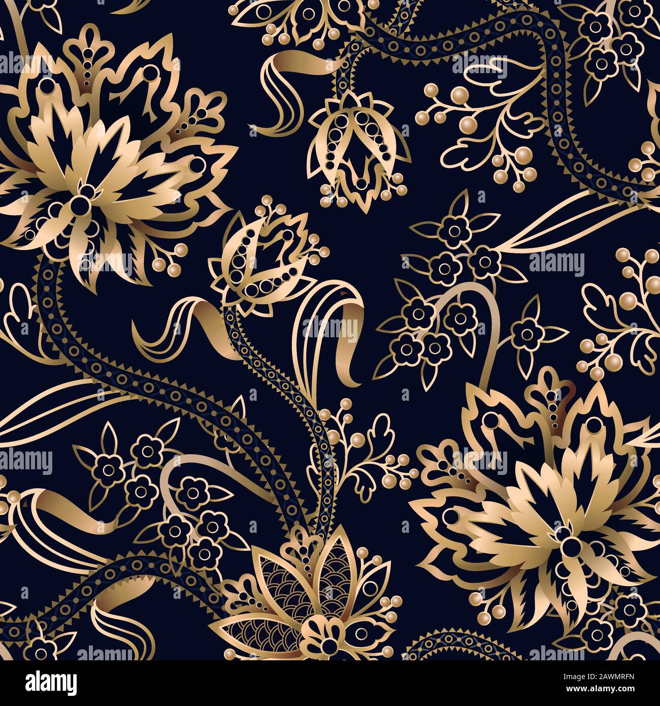 Seamless pattern with Chinese gold flowers. Vector Stock Vector Image ...