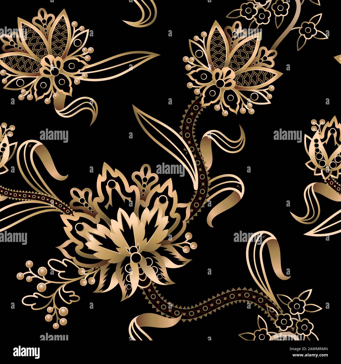 Seamless pattern with Chinese gold flowers. Vector Stock Vector Image ...