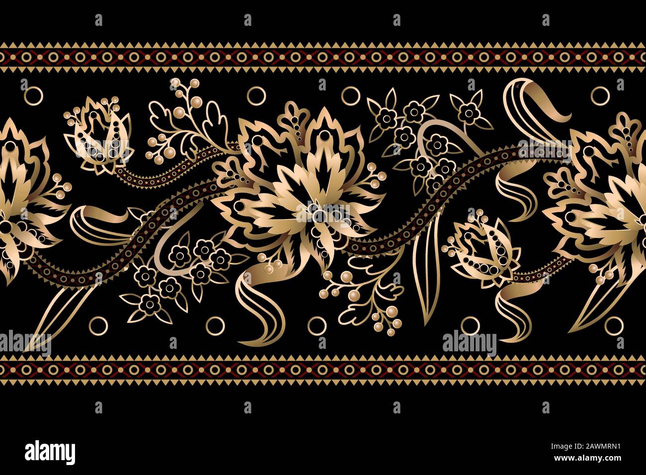 Seamless border with Chinese gold flowers. Vector Stock Vector Image ...