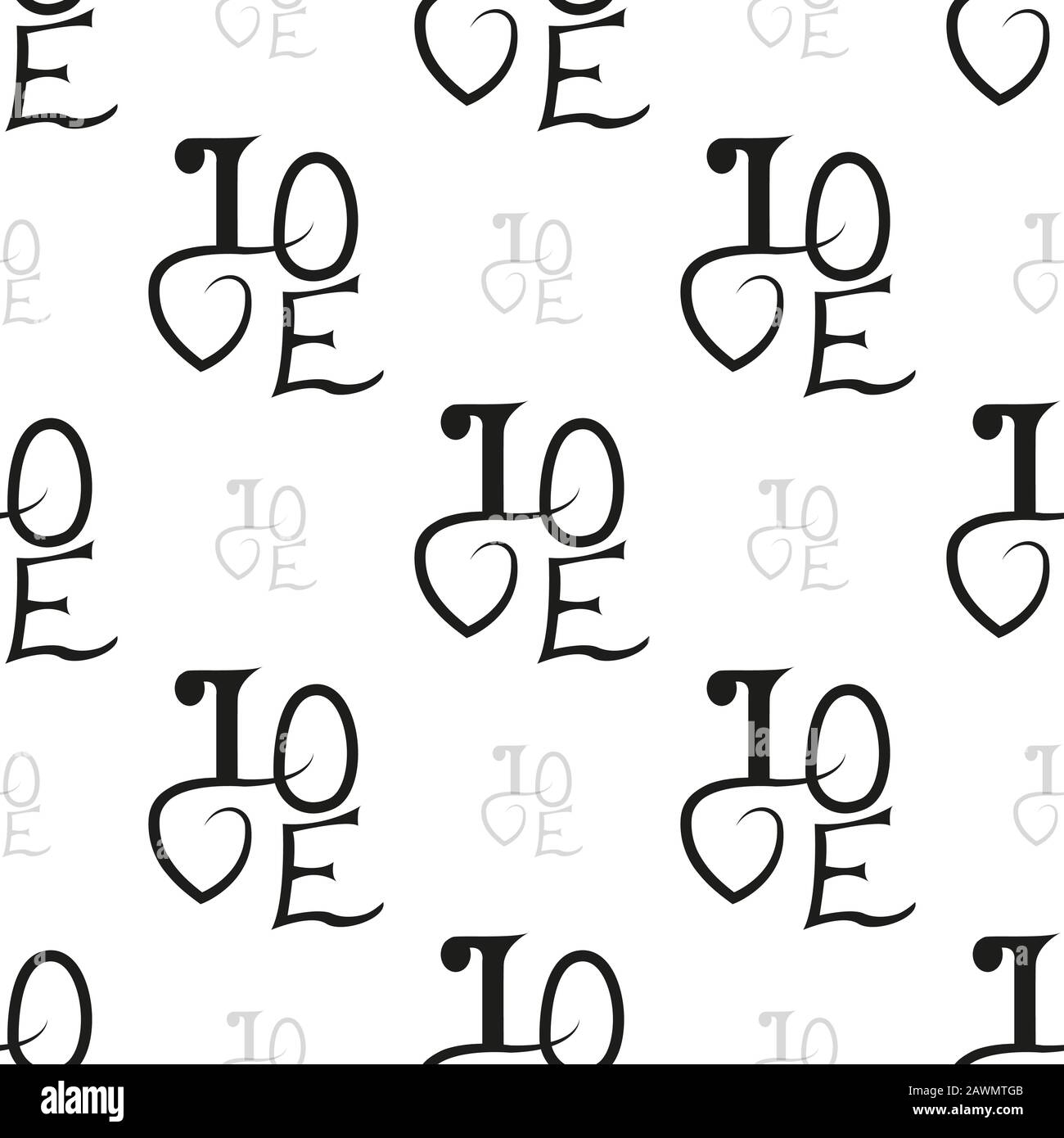 Seamless black vector background with word love written by hand eps10 ...