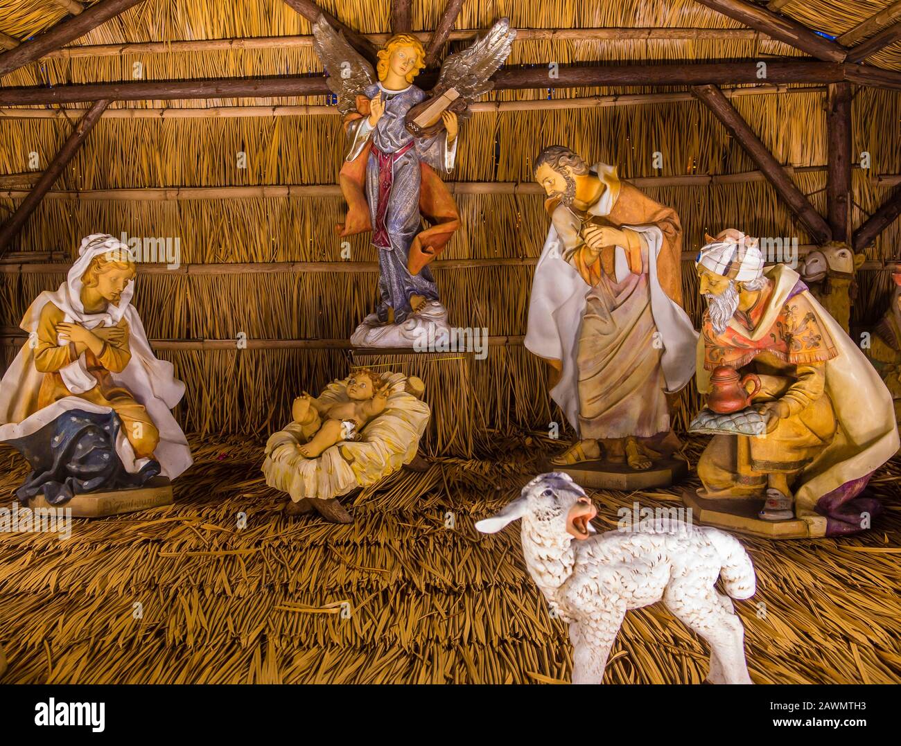 Outdoor nativity scene of life-sized figurines instalation in Macau ...