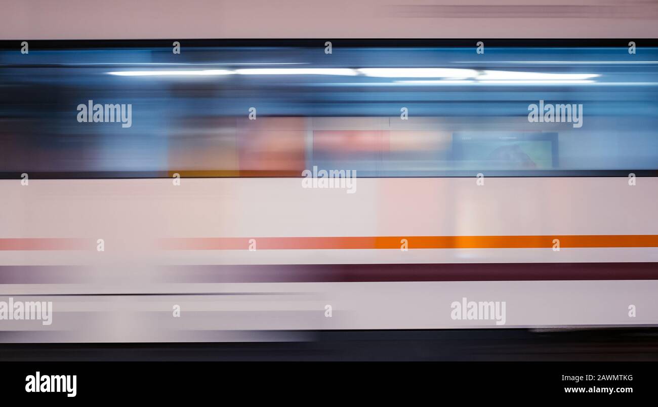 Motion blur of high speed train in subway Stock Photo - Alamy
