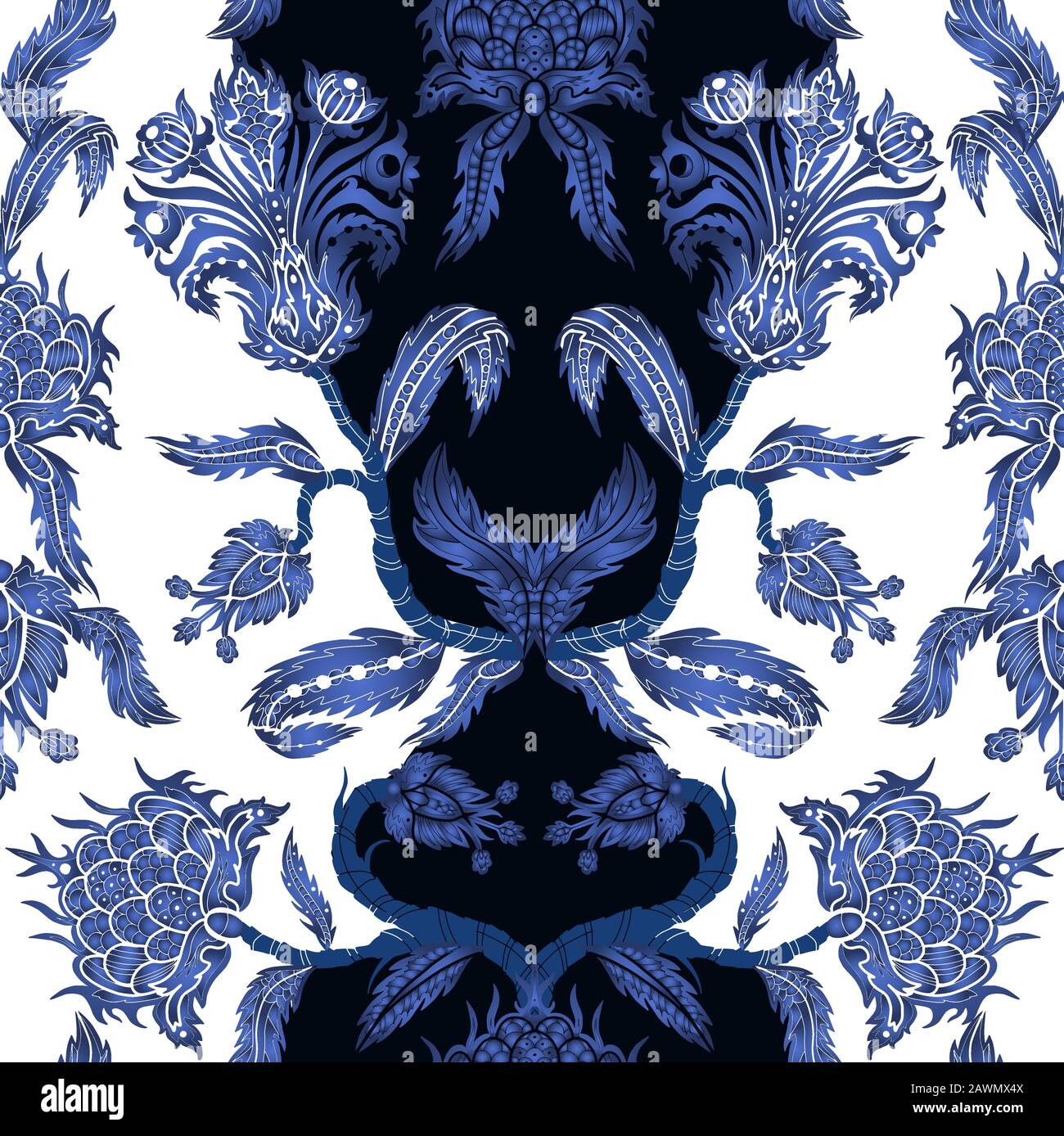 Seamless pattern with branches flowers in chinoiserie style. Japanese ...