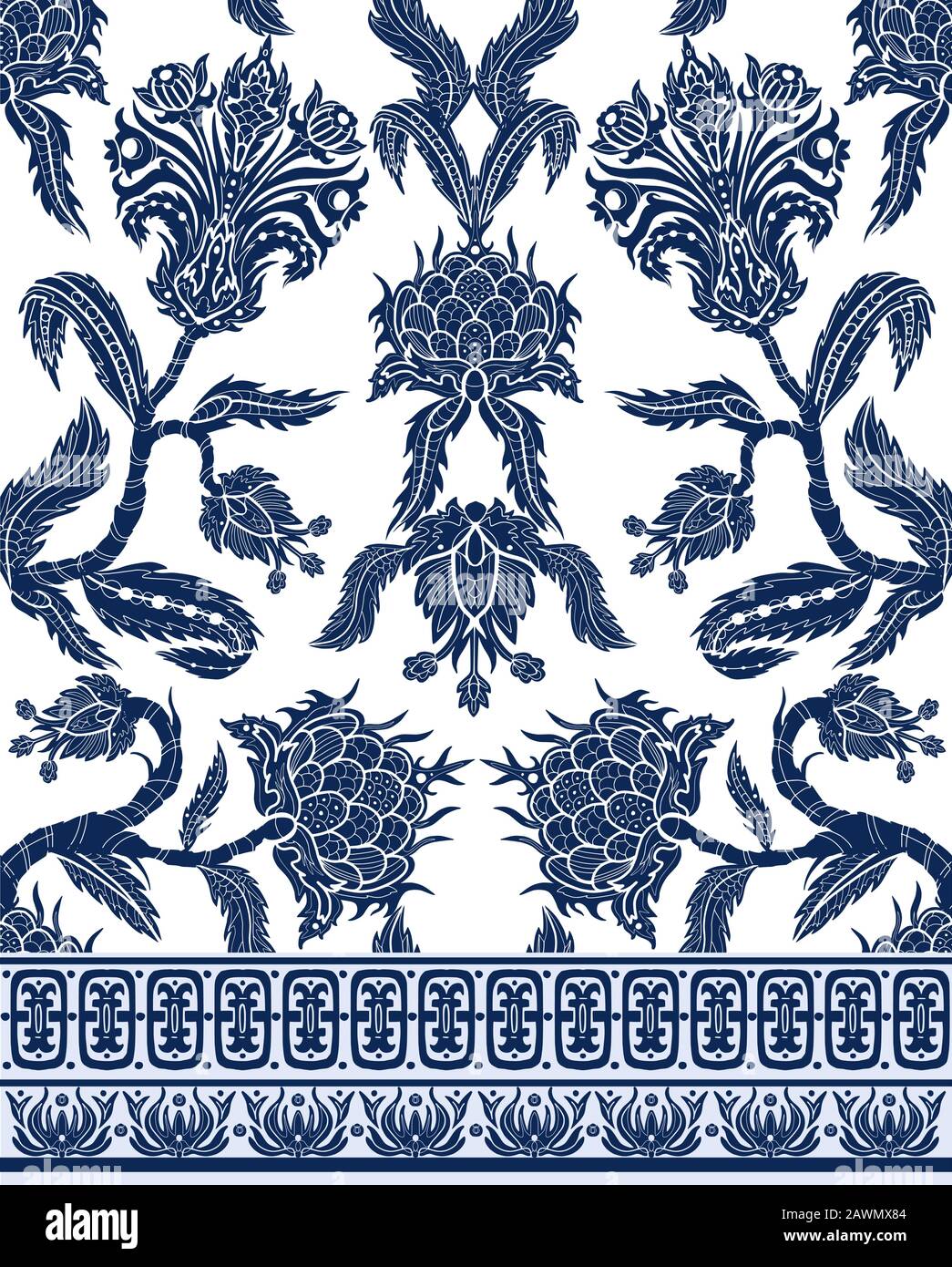 Seamless pattern with branches flowers in chinoiserie style. Japanese ...