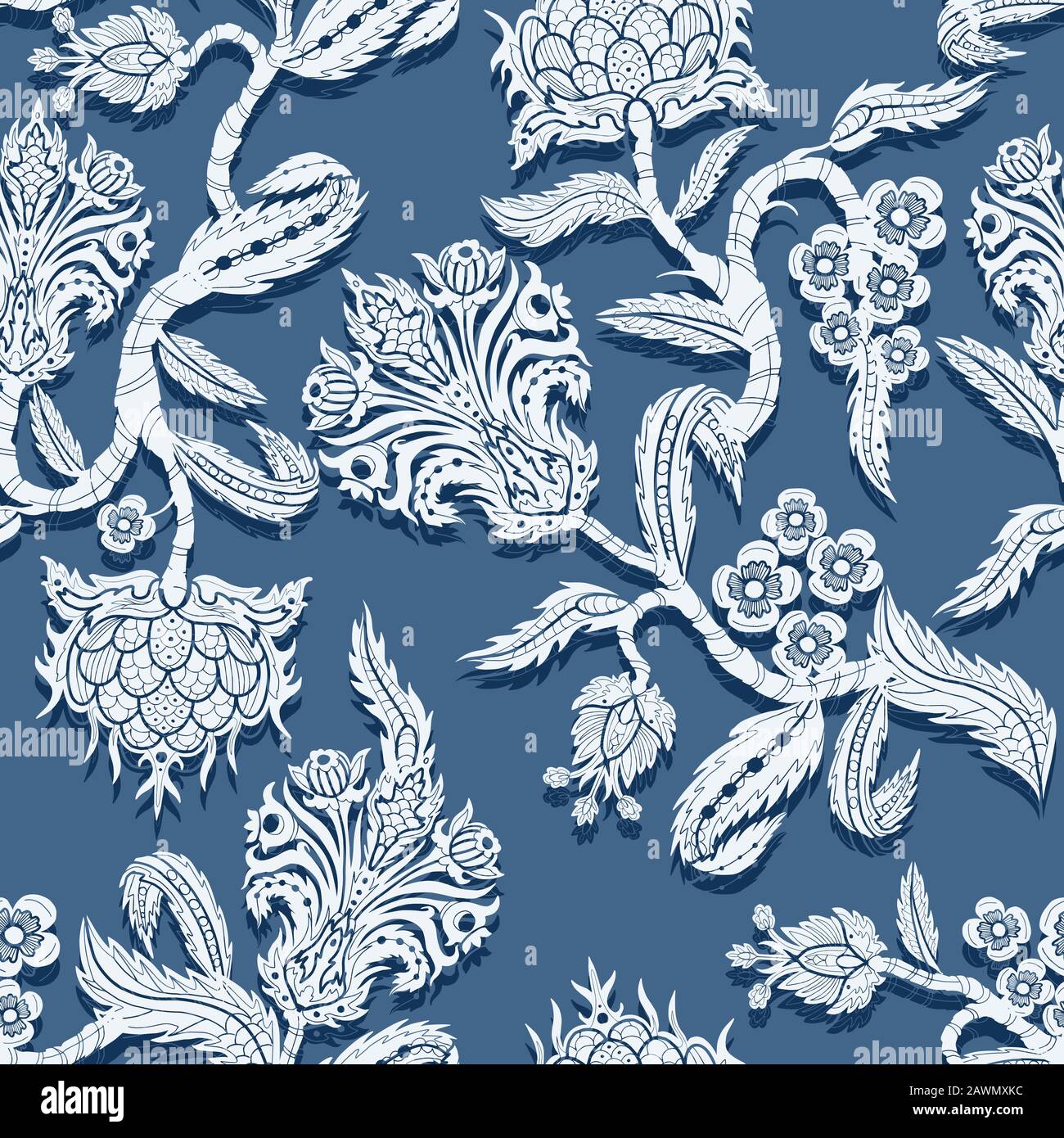 Seamless pattern with branches flowers in chinoiserie style Stock ...