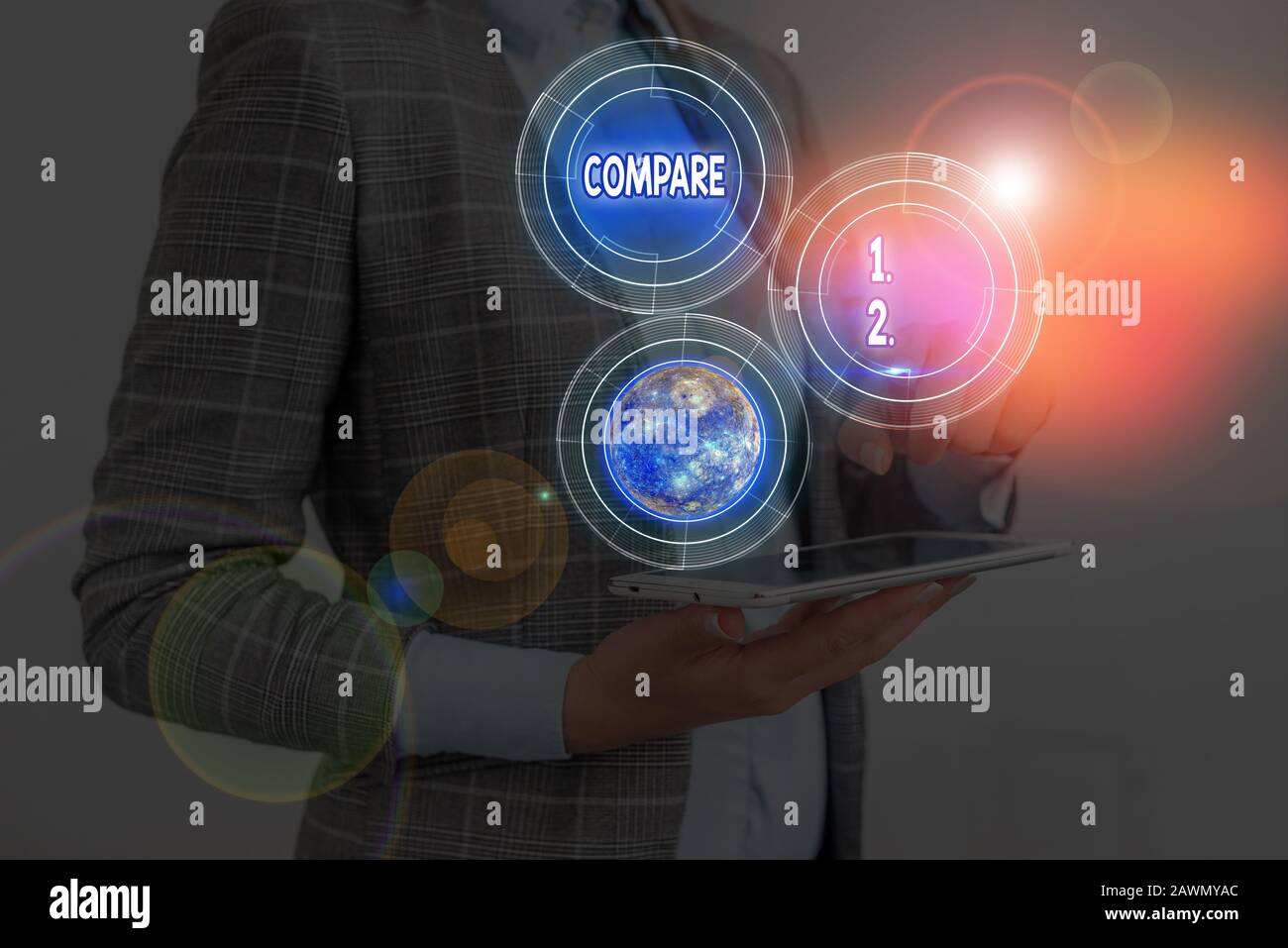 Text sign showing Compare. Business photo text Estimate Measure Note ...