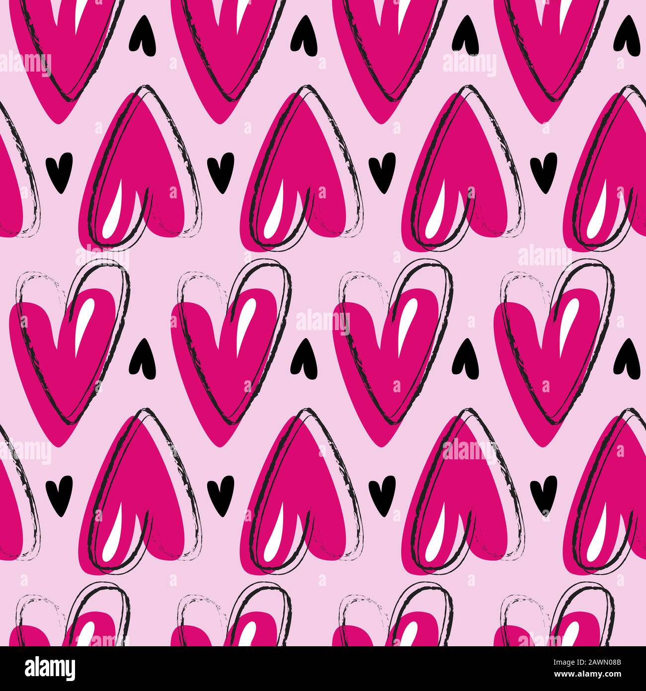 Pink handdrawn hearts vector seamless pattern Stock Vector Image & Art ...
