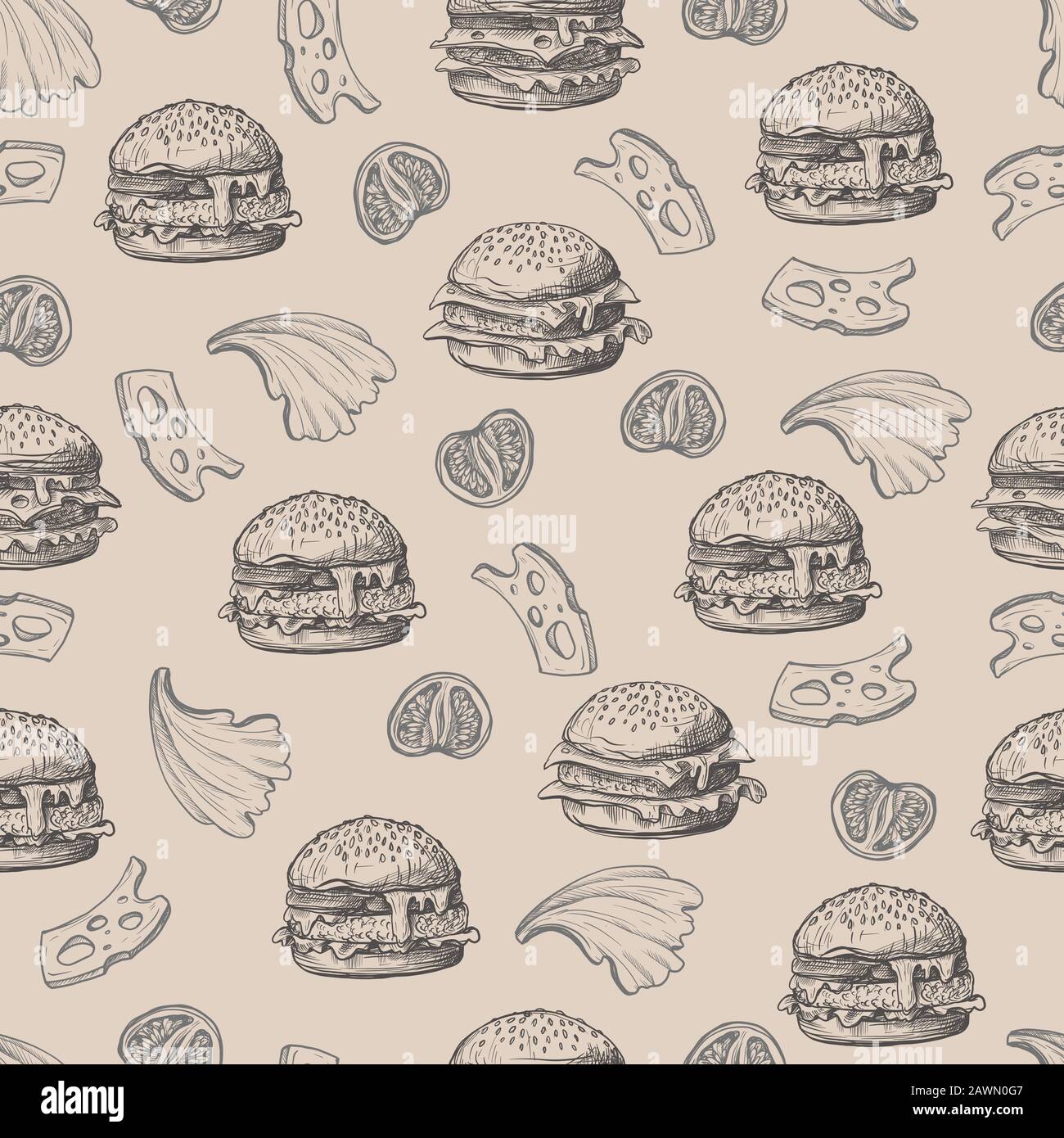 Seamless pattern with burgers in graphic style Stock Vector Image & Art ...