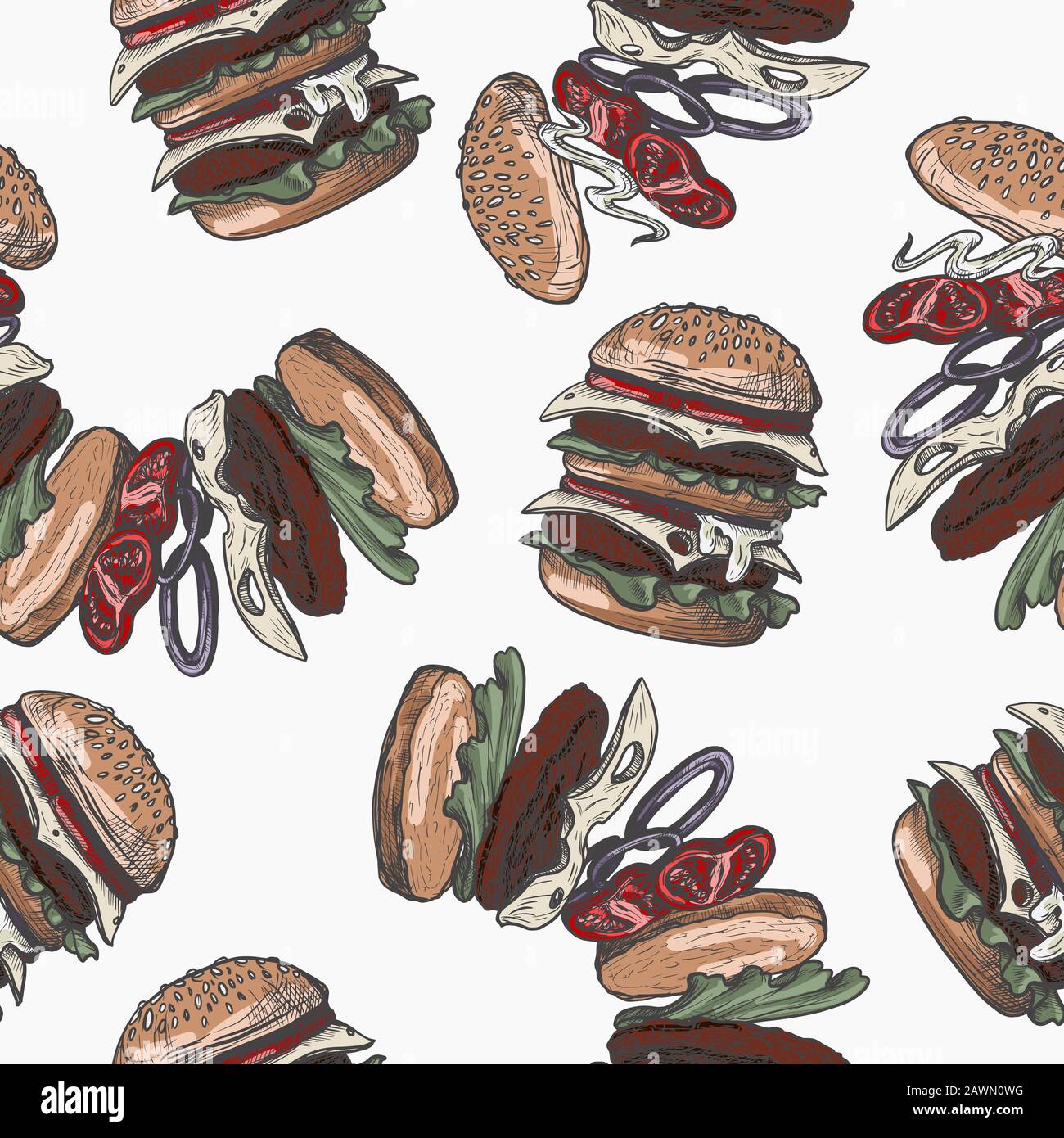 Seamless pattern with burgers in graphic style Stock Vector Image & Art ...