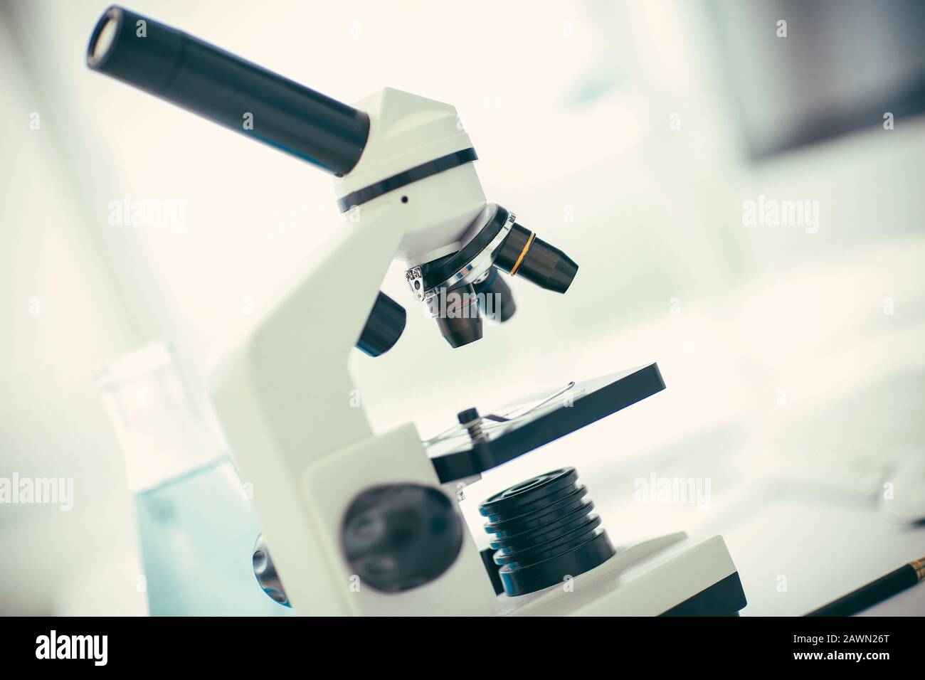 close up.microscope on the table in the science lab Stock Photo - Alamy