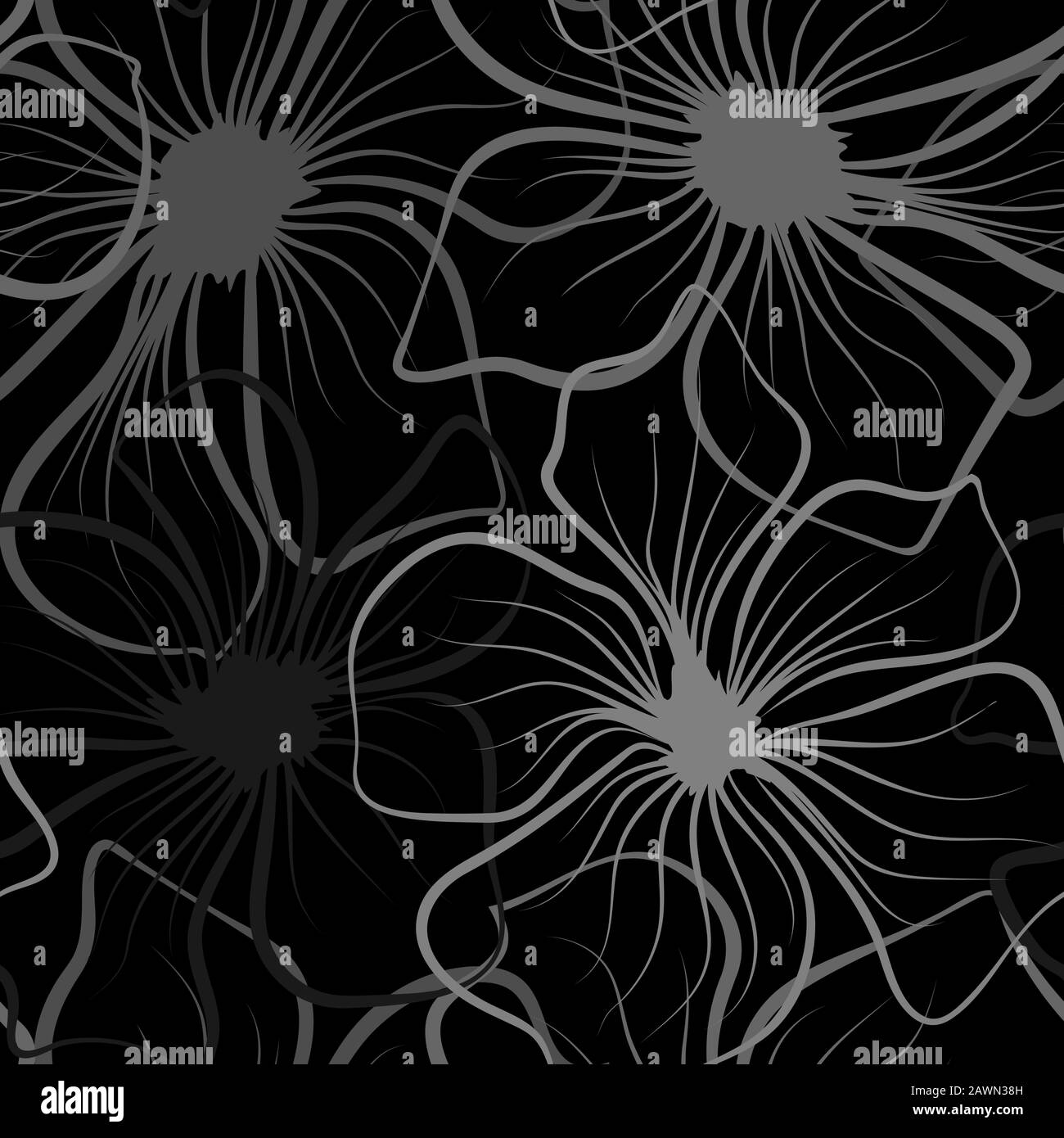 Retro abstract icon with black outlines of flowers on white background ...