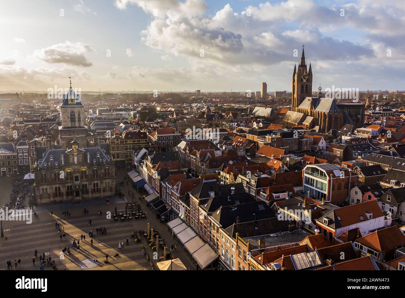 Delft, the Netherlands, Holland,January 18, 2020. Top view from the New ...