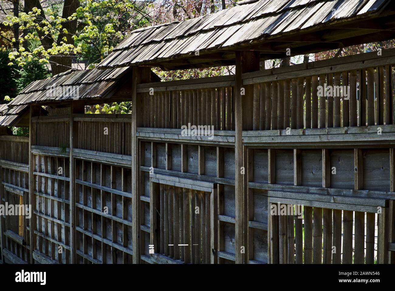 Japanese garden design with traditional Japanese fences in a public ...
