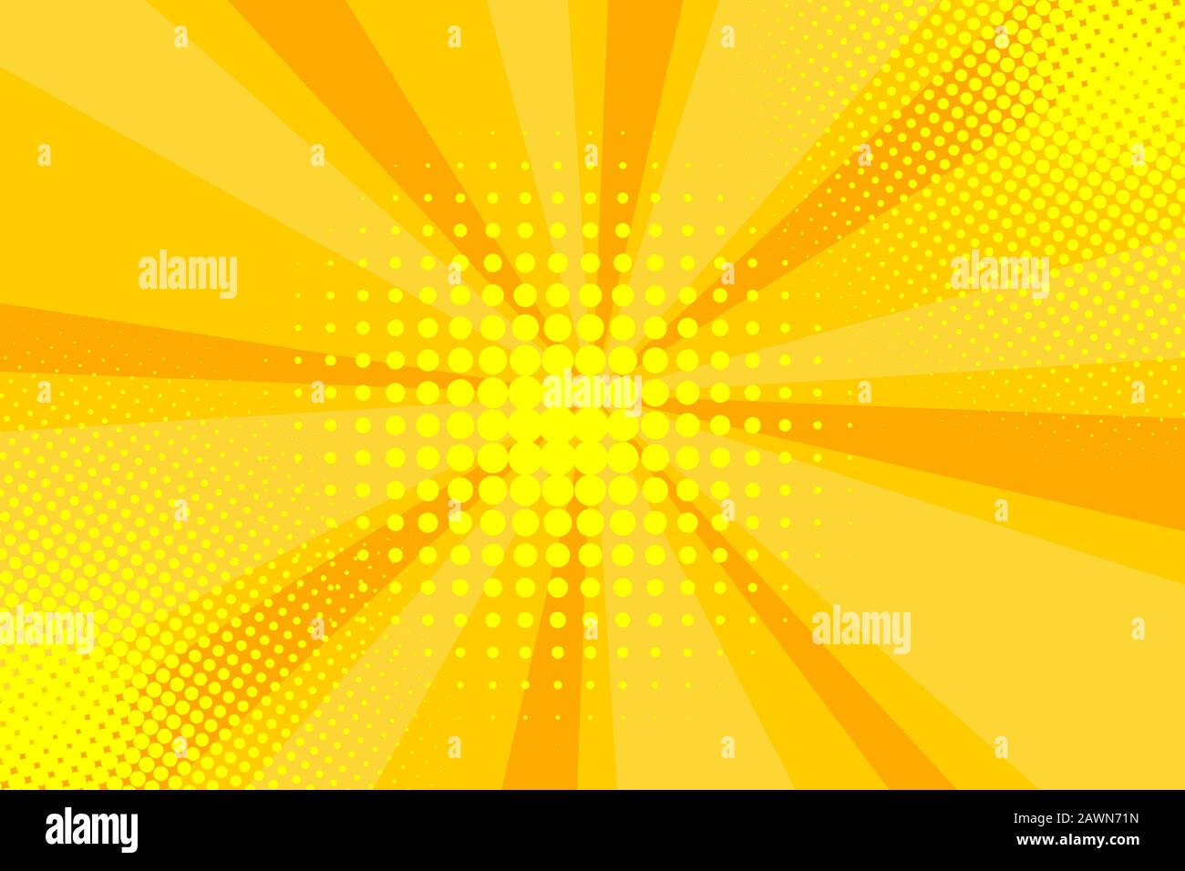 Comic yellow sunbeam background retro pop art style cartoon Stock ...
