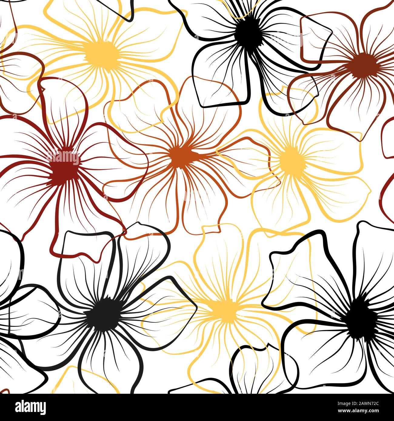 Retro abstract icon with black outlines of flowers on white background ...