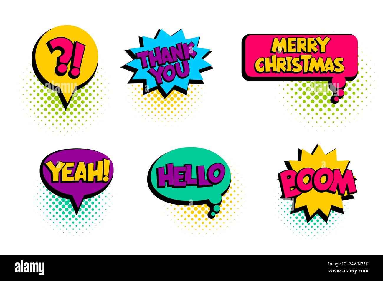 Merry Christmas, hello, yeah speech bubble comic text Stock Vector ...