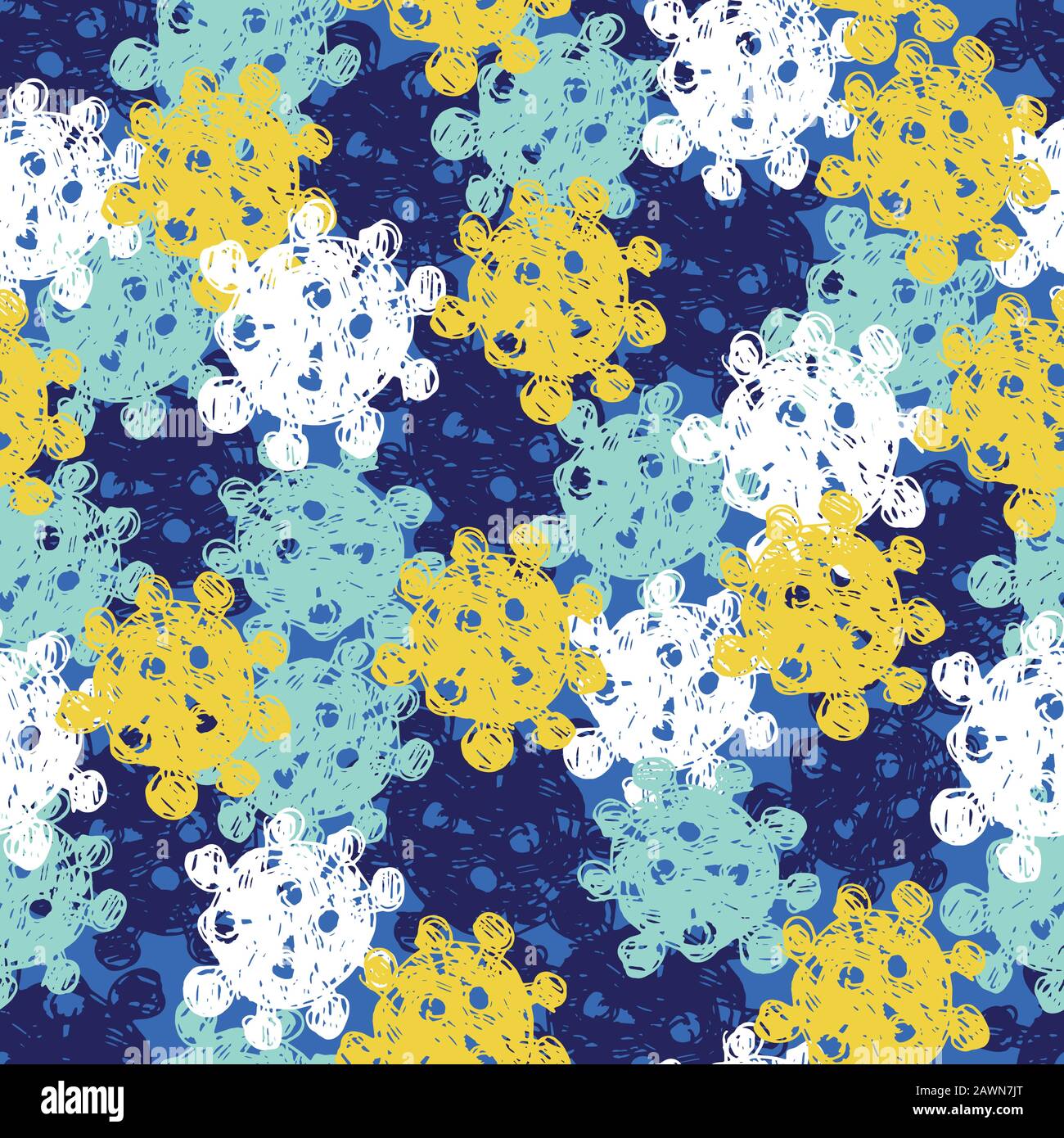 Vector colourful overlapping hand drawn corona virus germs seamless ...