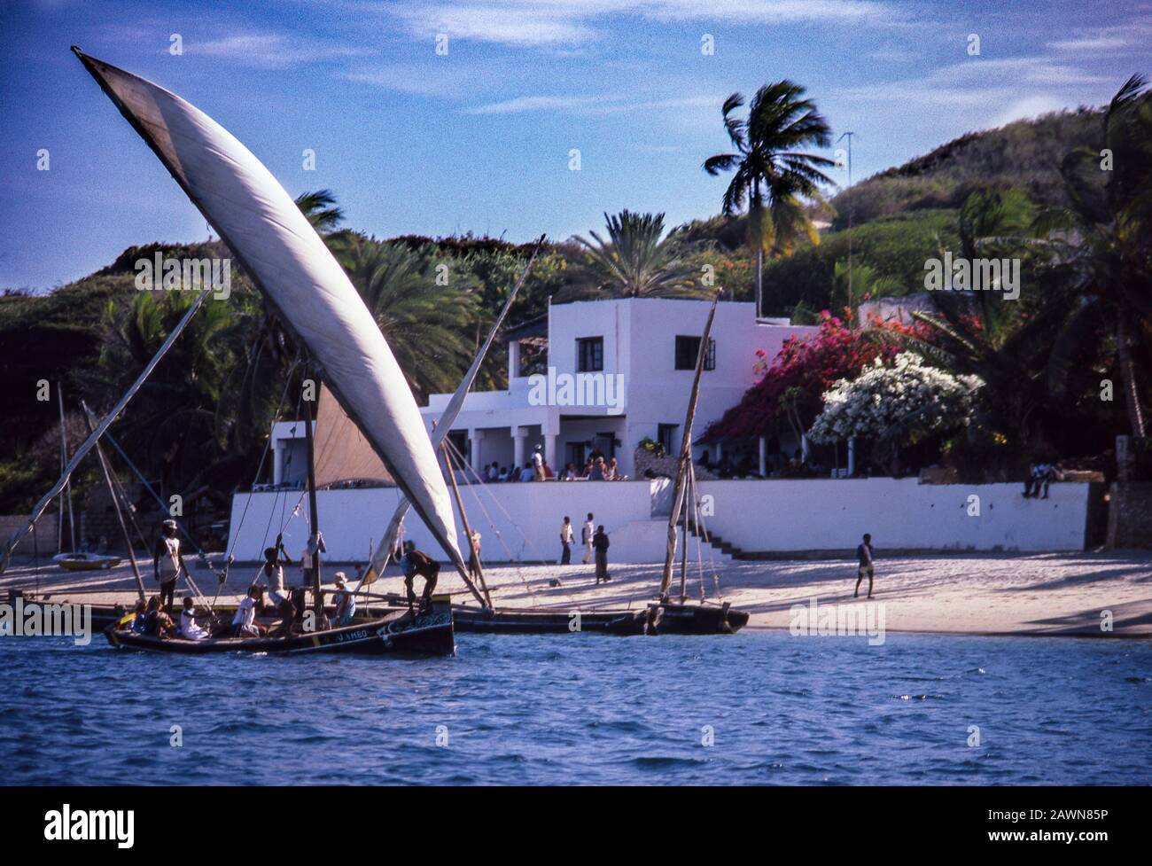 Peponi Hotel on the beach, near old town of Lamu, island off Indian ...