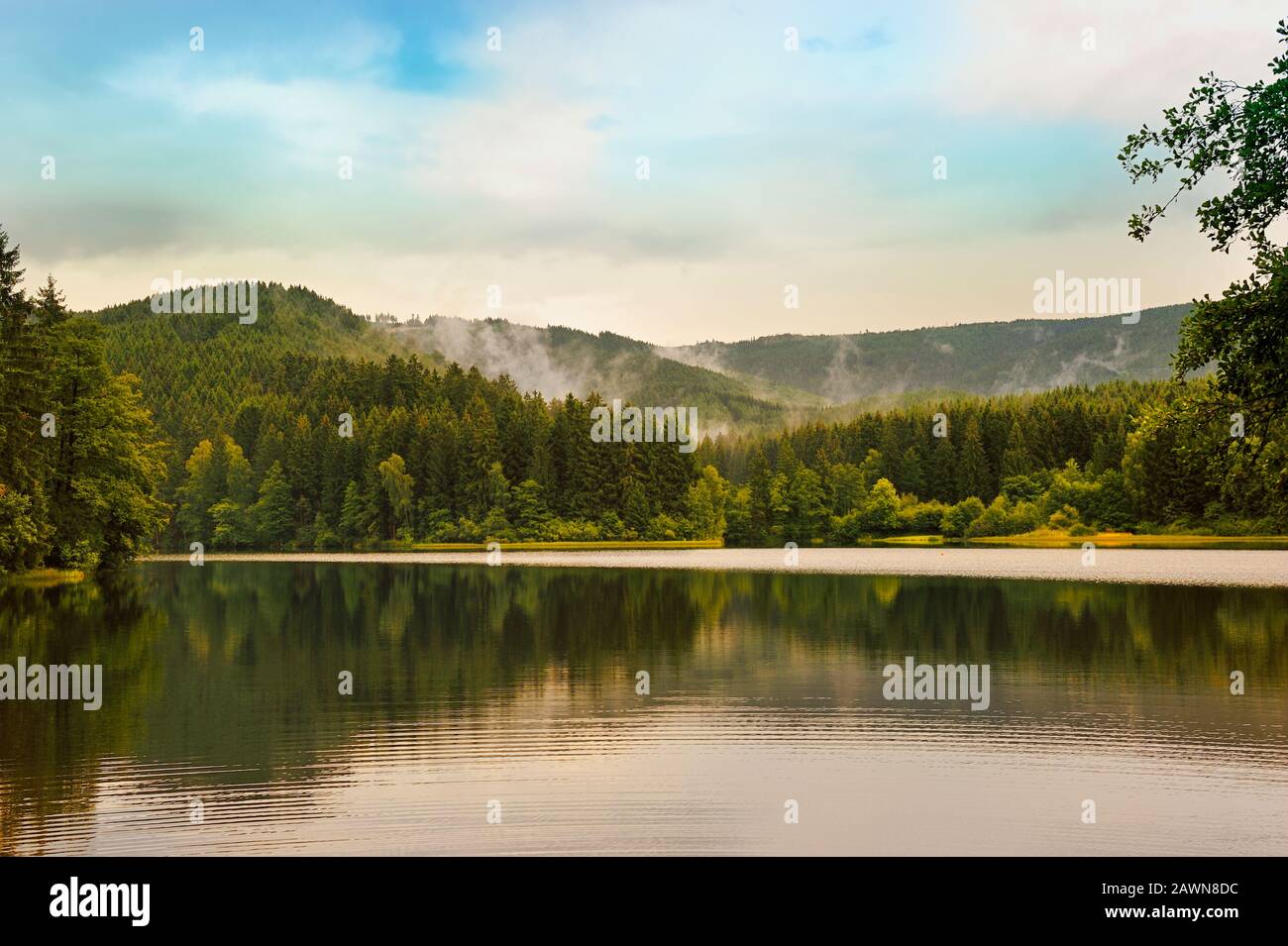 Lake surrounded by mountains,Harz,Germany Stock Photo - Alamy