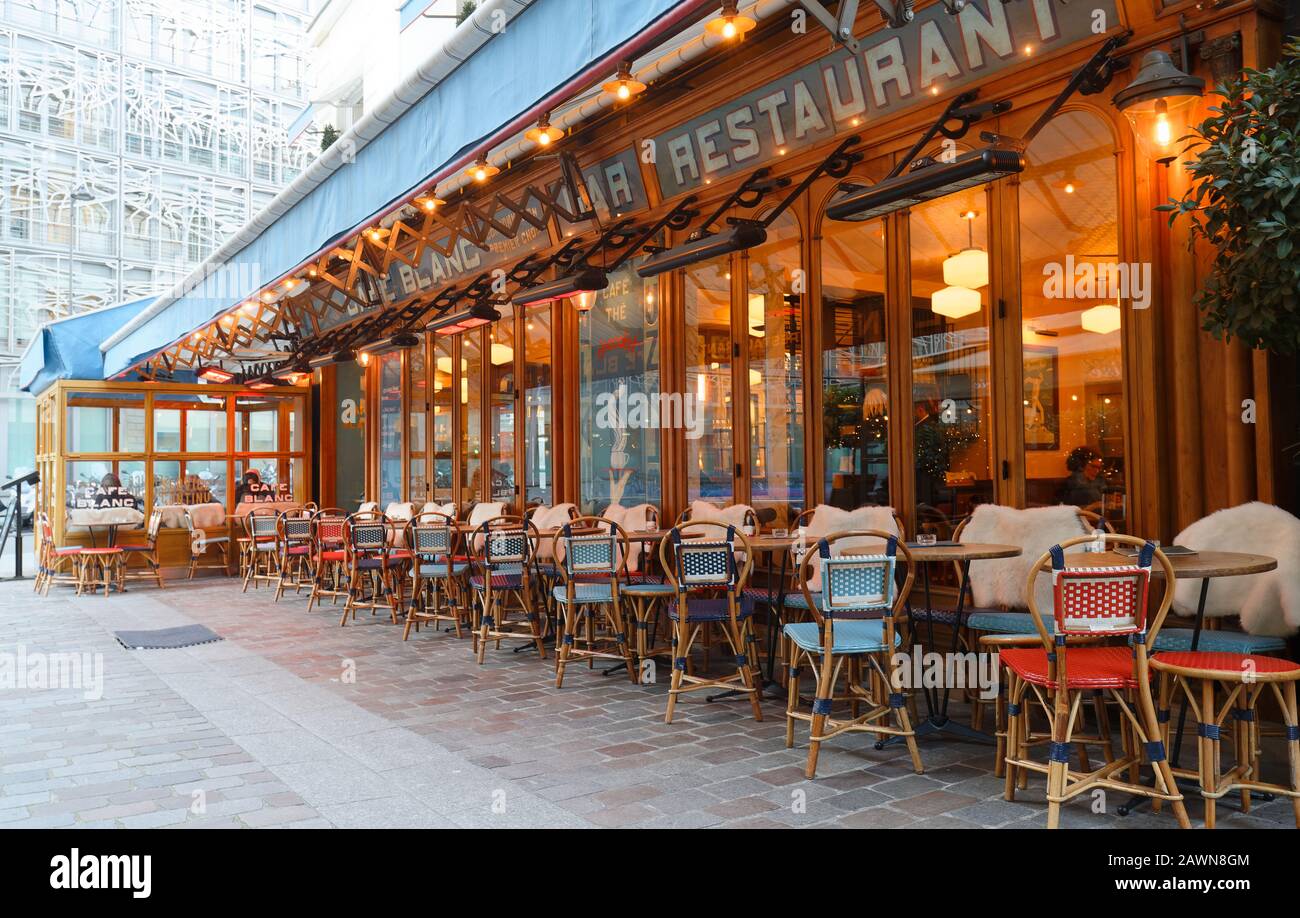 The traditional French cafe Blanc located near Louvre museum in ...