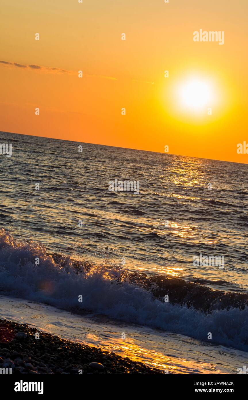 Summer sea sunset, the sun, waves and clouds, beautiful dramatic ...