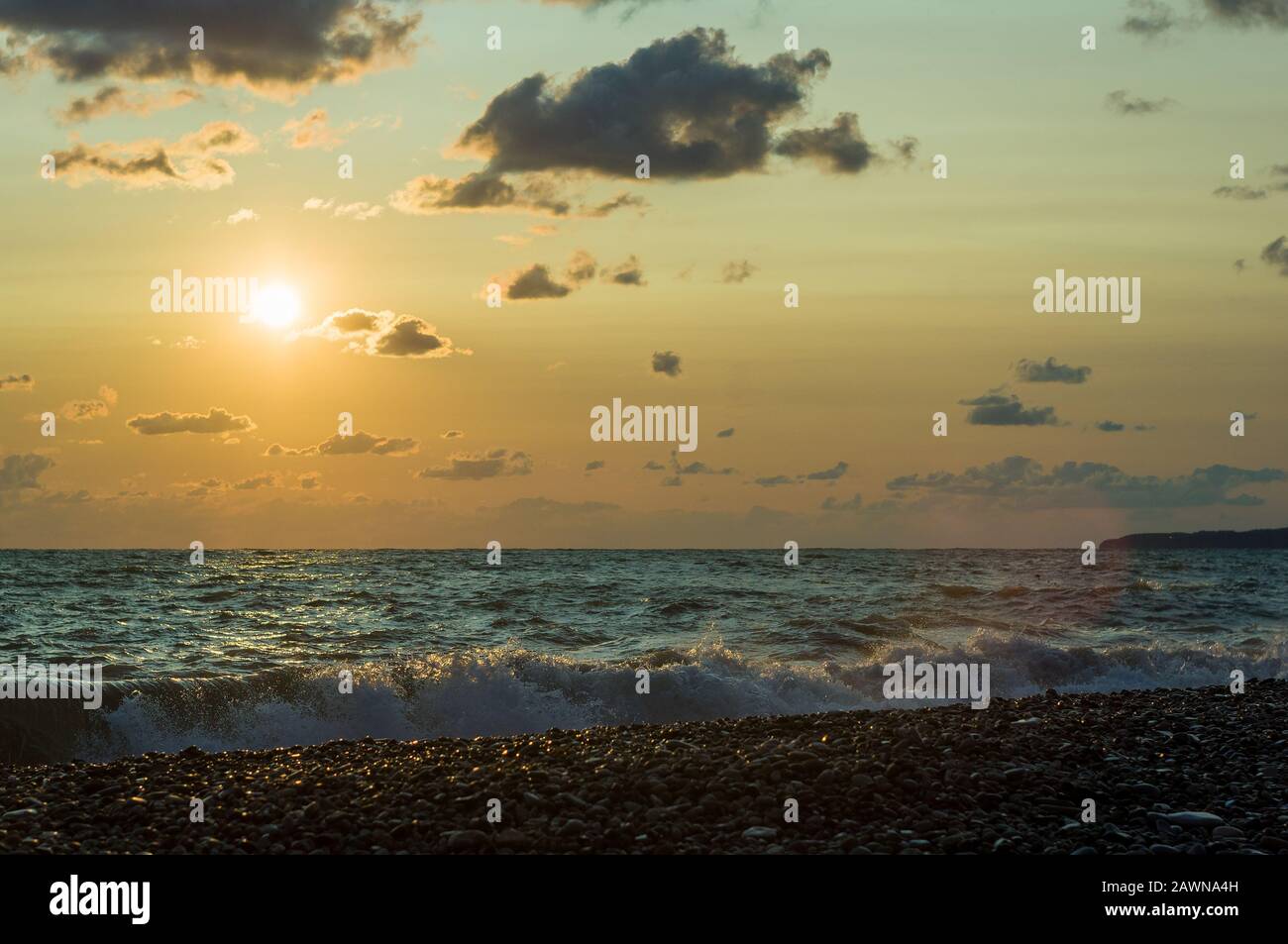 Summer sea sunset, the sun, waves and clouds, beautiful dramatic ...