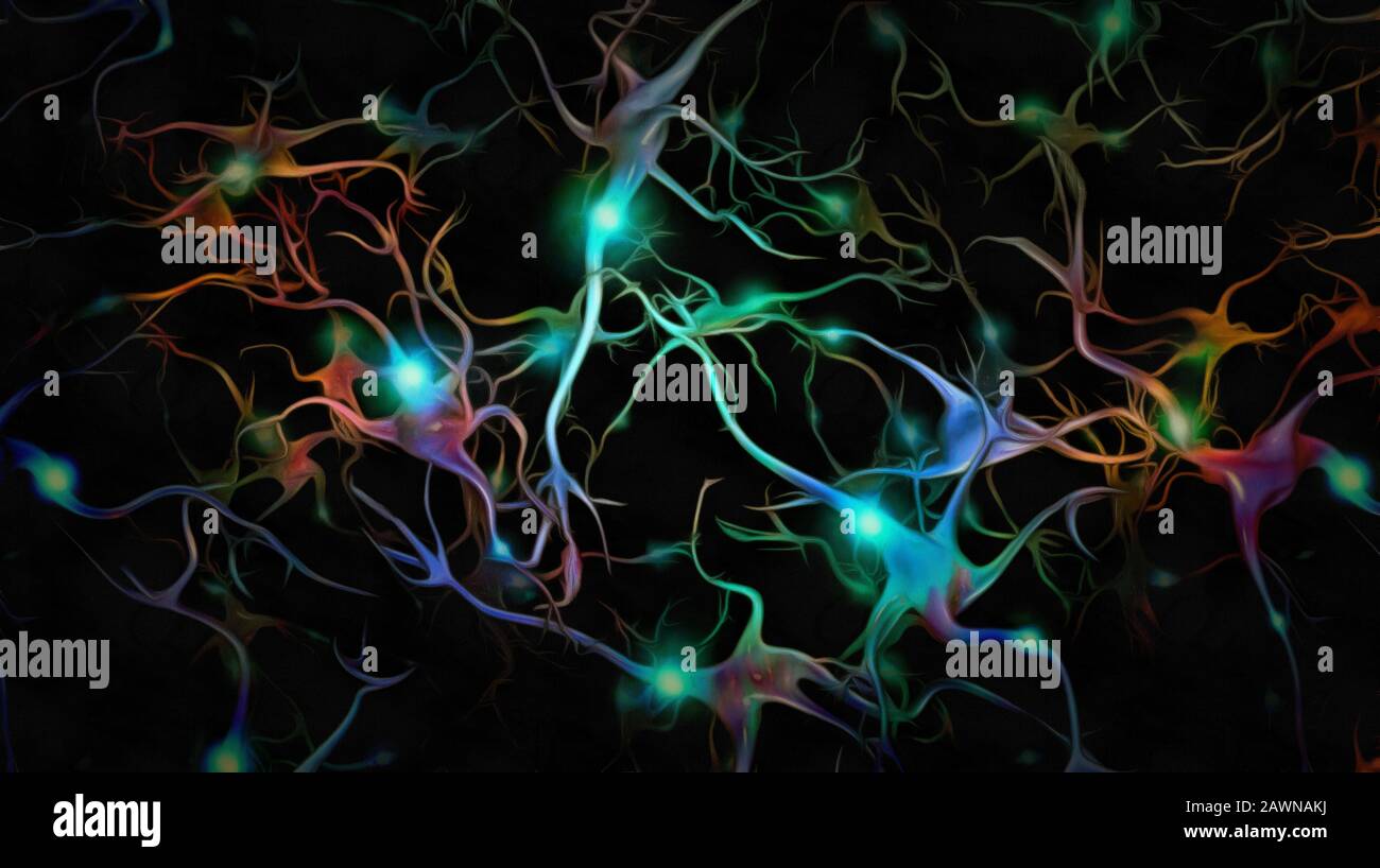 Brain cells with electrical firing. Unique Sci-Fi Art. Neurons Stock ...