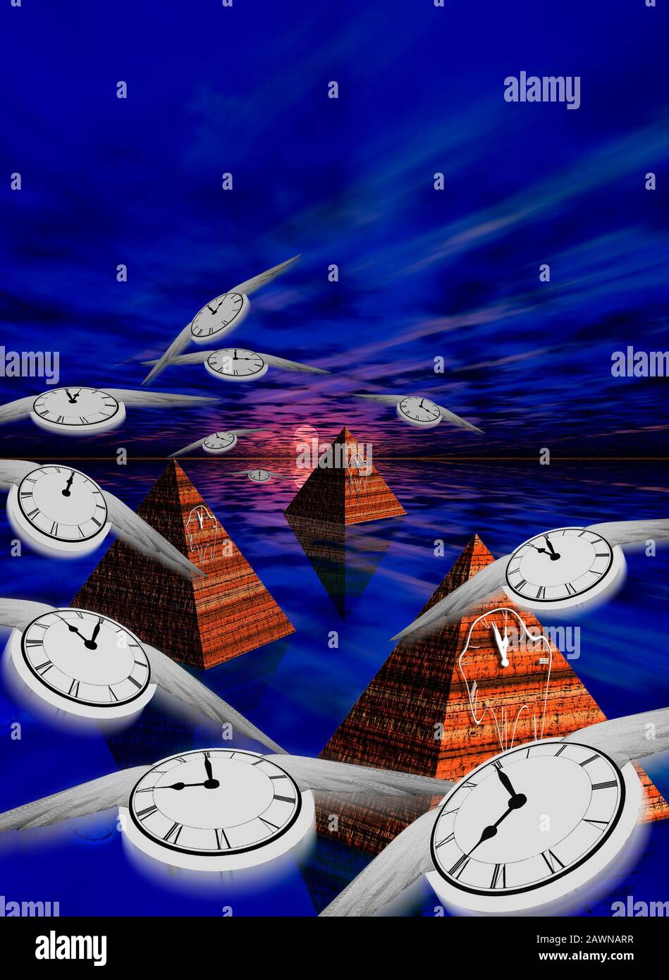 Eternal pyramids. Winged clocks represents flow of time Stock Photo - Alamy