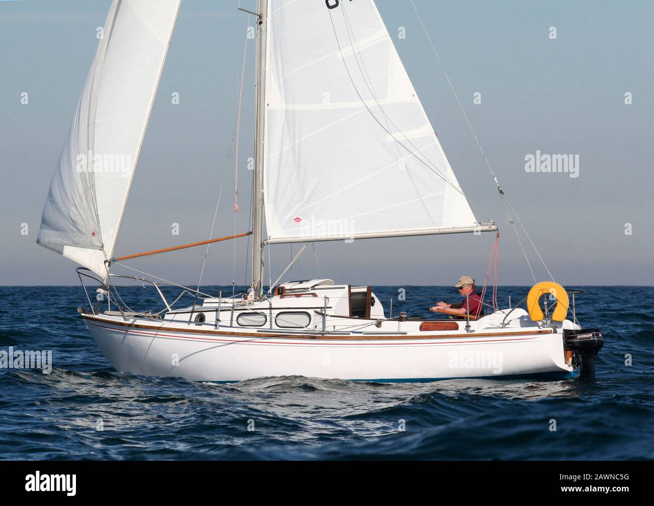 Westerly 25 sailing yacht, running goose-winged, off Stonehaven ...