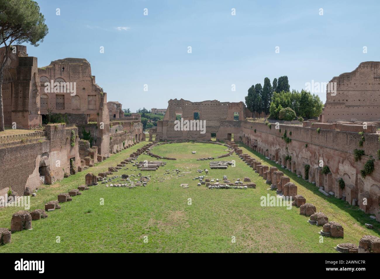 Rome, Italy - June 20, 2018: Panoramic view of The Circus Maximus ...